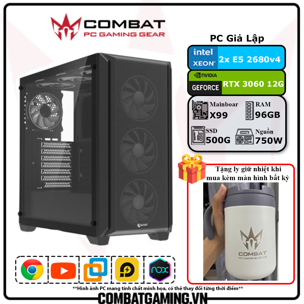 PC Giả Lập | Dual E5 2680v4/ 96G/ 3060 12G - Combat PC Gaming Gear