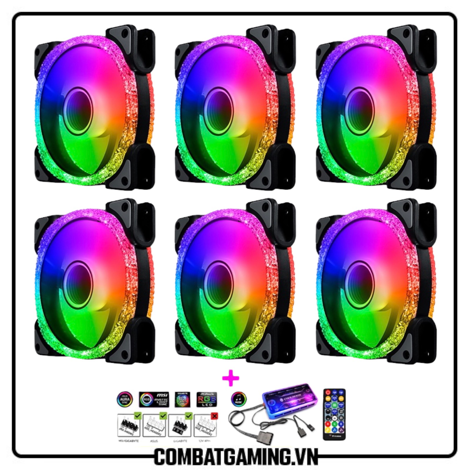 Kit 6 Fan Diamond Black ARGB (Kèm Hub Coolmoon Sync Main)