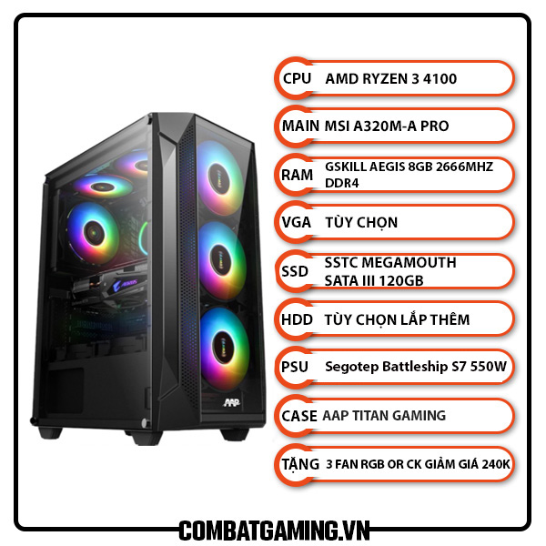 Cấu Hình Gaming Ryzen 3 4100 (Ngang i3 12100F)