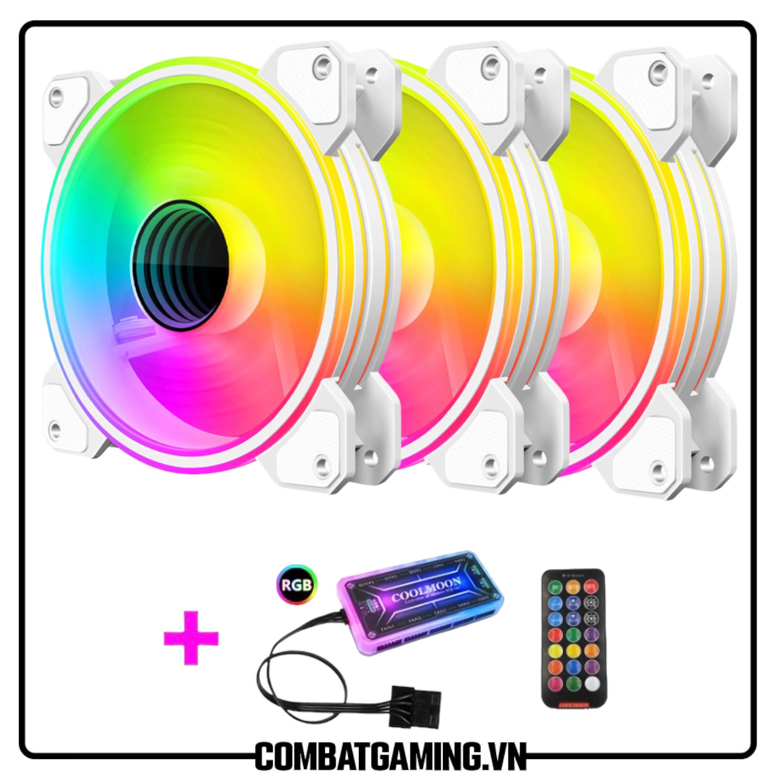 Kit 3 Fan Coolmoon WF1 RGB White