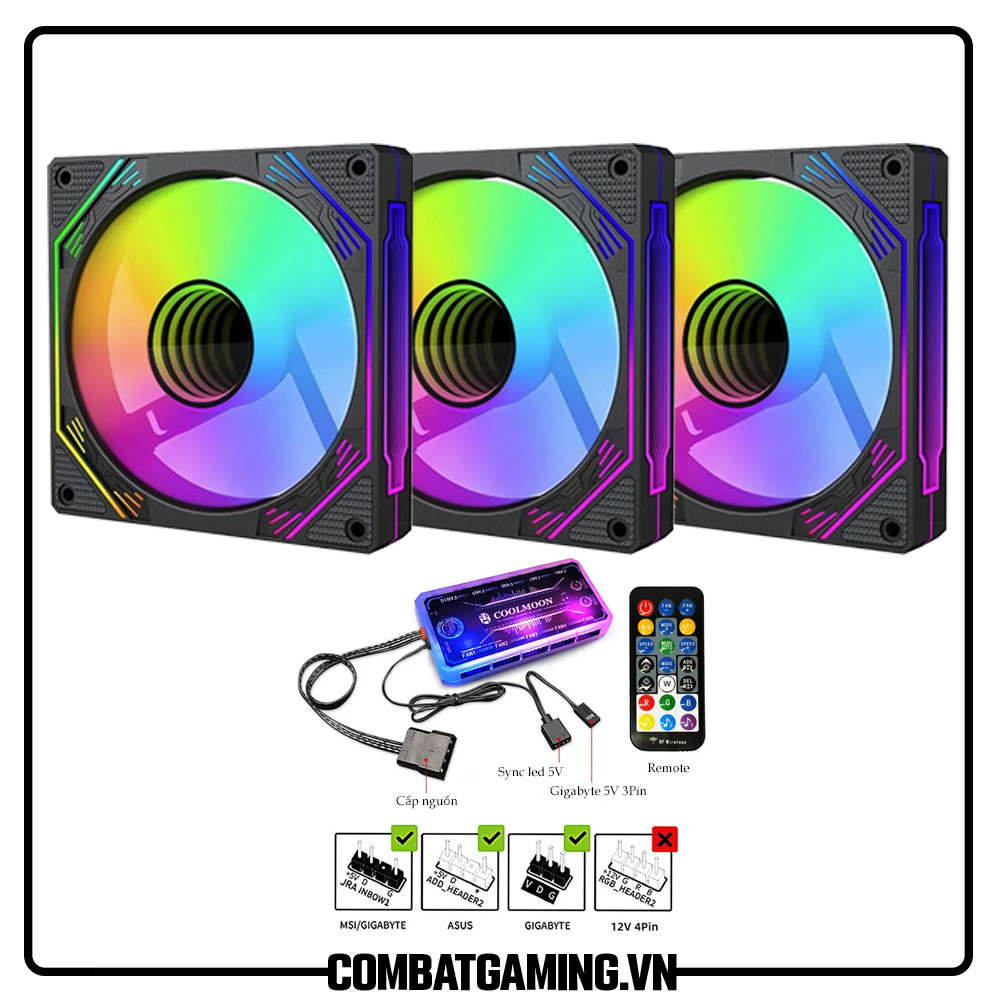 Kit 3 Fan Coolmoon F3 ARGB Led vô cực Black