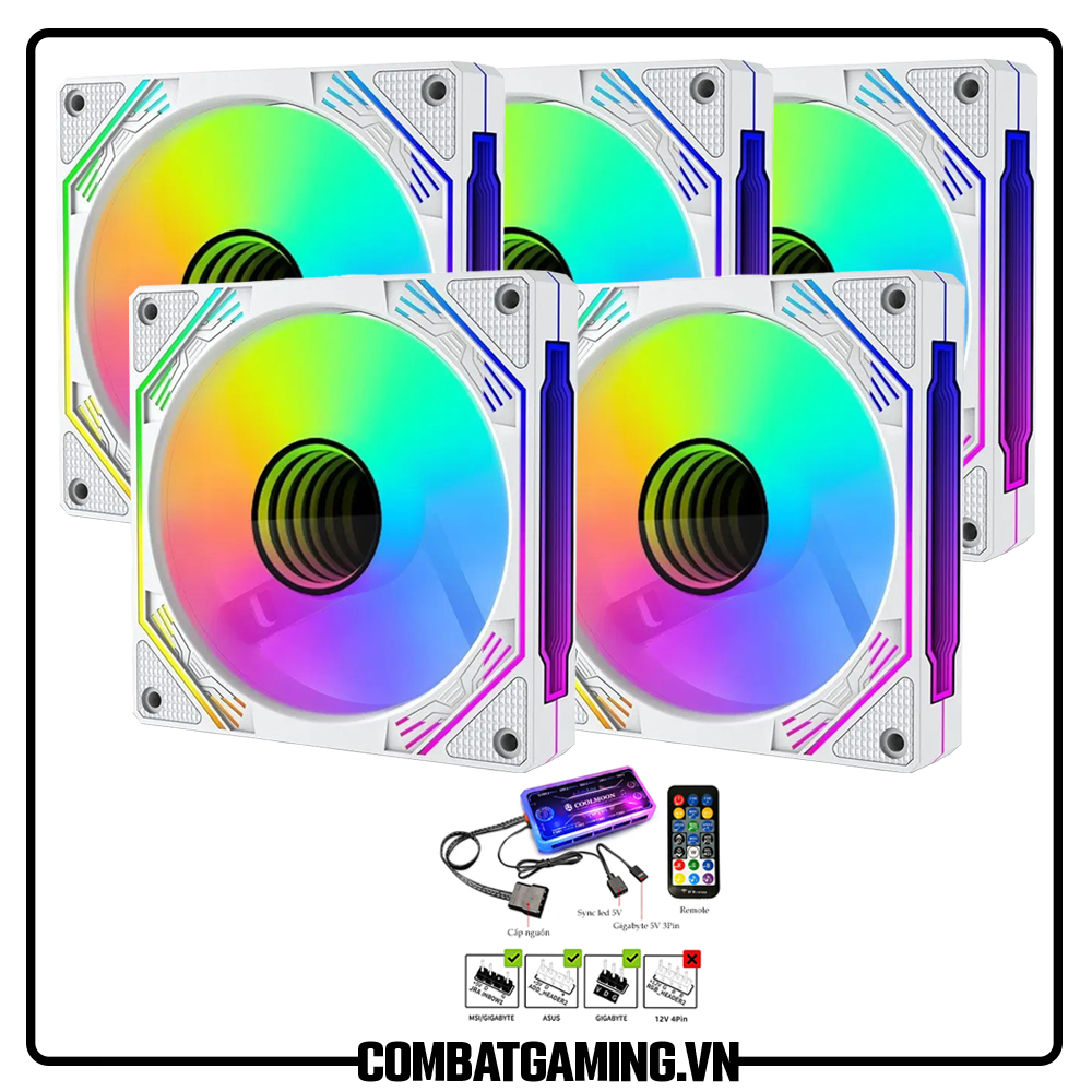 Kit 5 Fan Coolmoon F3 ARGB Led vô cực White