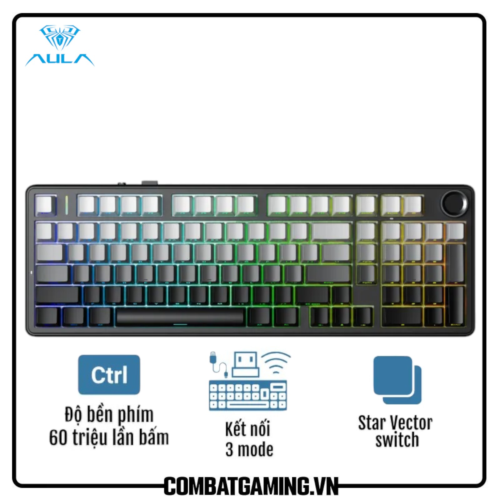 Bàn phím Cơ không dây AULA F99 Pro TriMode | Xám-Đen gradient/ Star Vector switch