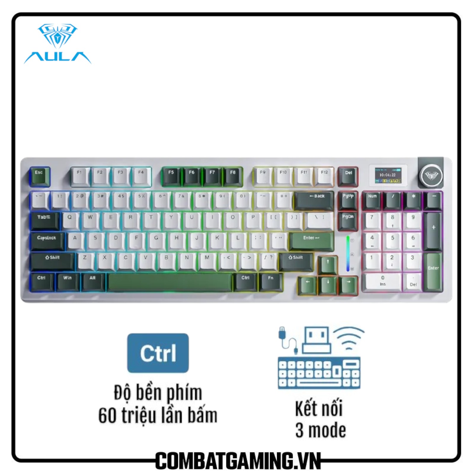 Bàn phím Cơ không dây AULA S98 Pro | Xanh lá-Trắng/ Greywood V4 switch